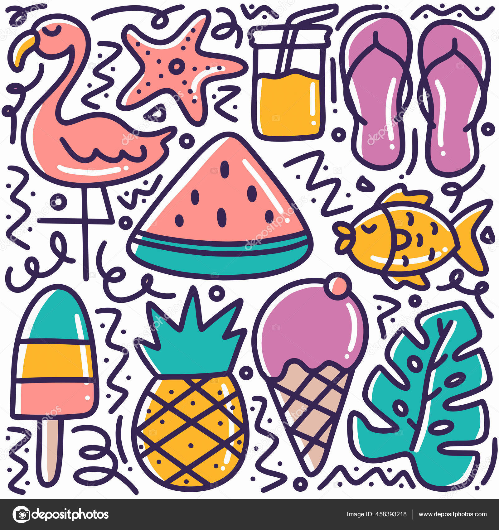 Hand drawn summer beach doodle set Stock Vector by ©vektoryfiles 458393218