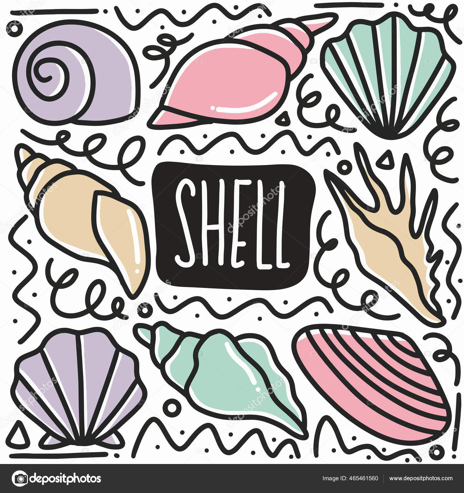 Hand drawn shells doodle set Stock Vector by ©vektoryfiles 465461560