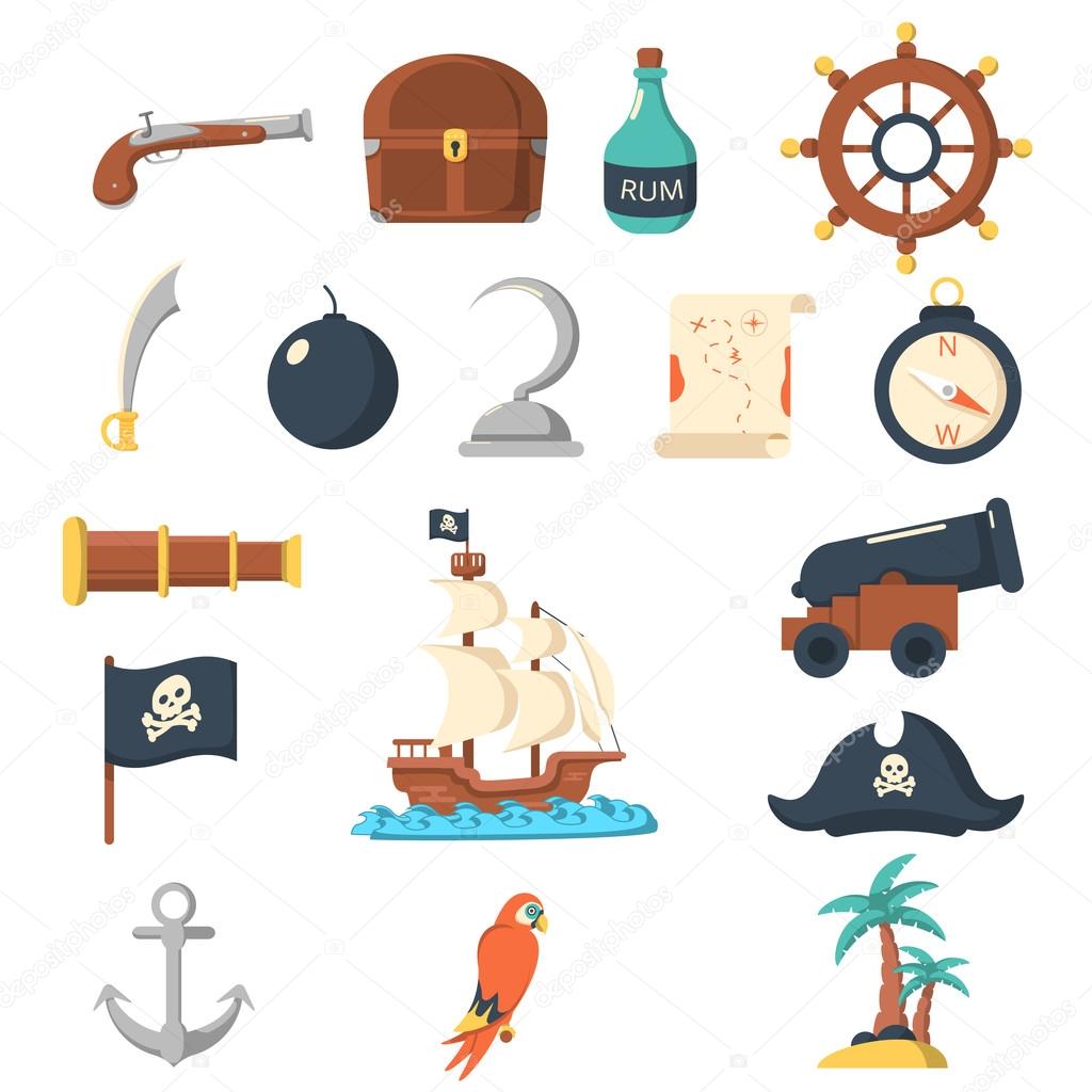 Pirate icons flat set — Stock Vector © OnBlast #100360220