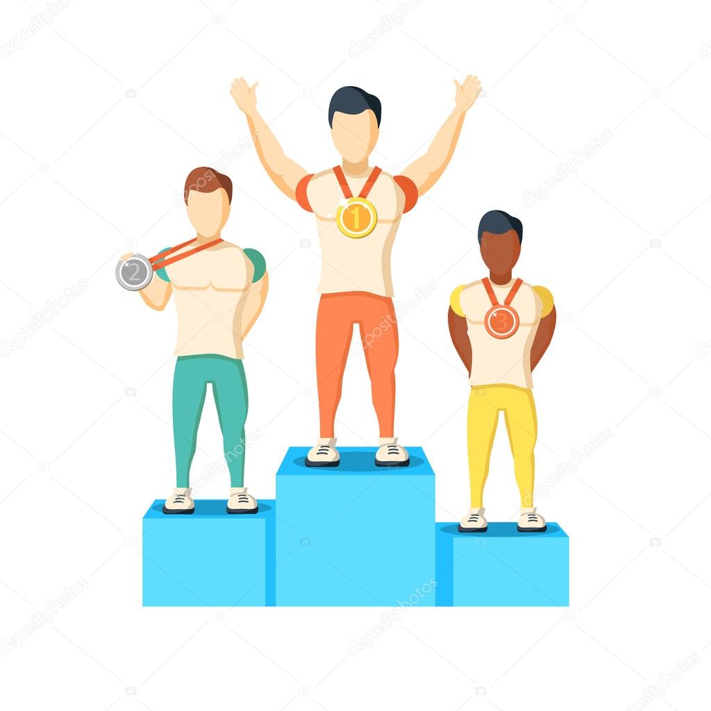 Podio olimpico dibujo | Atletismo atletas de Podium de ganador — Vector ...