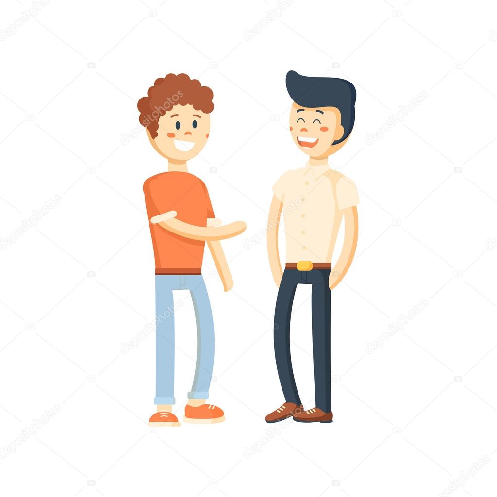 Dos amigable macho maduro estudiantes charlando vector, gráfico ...