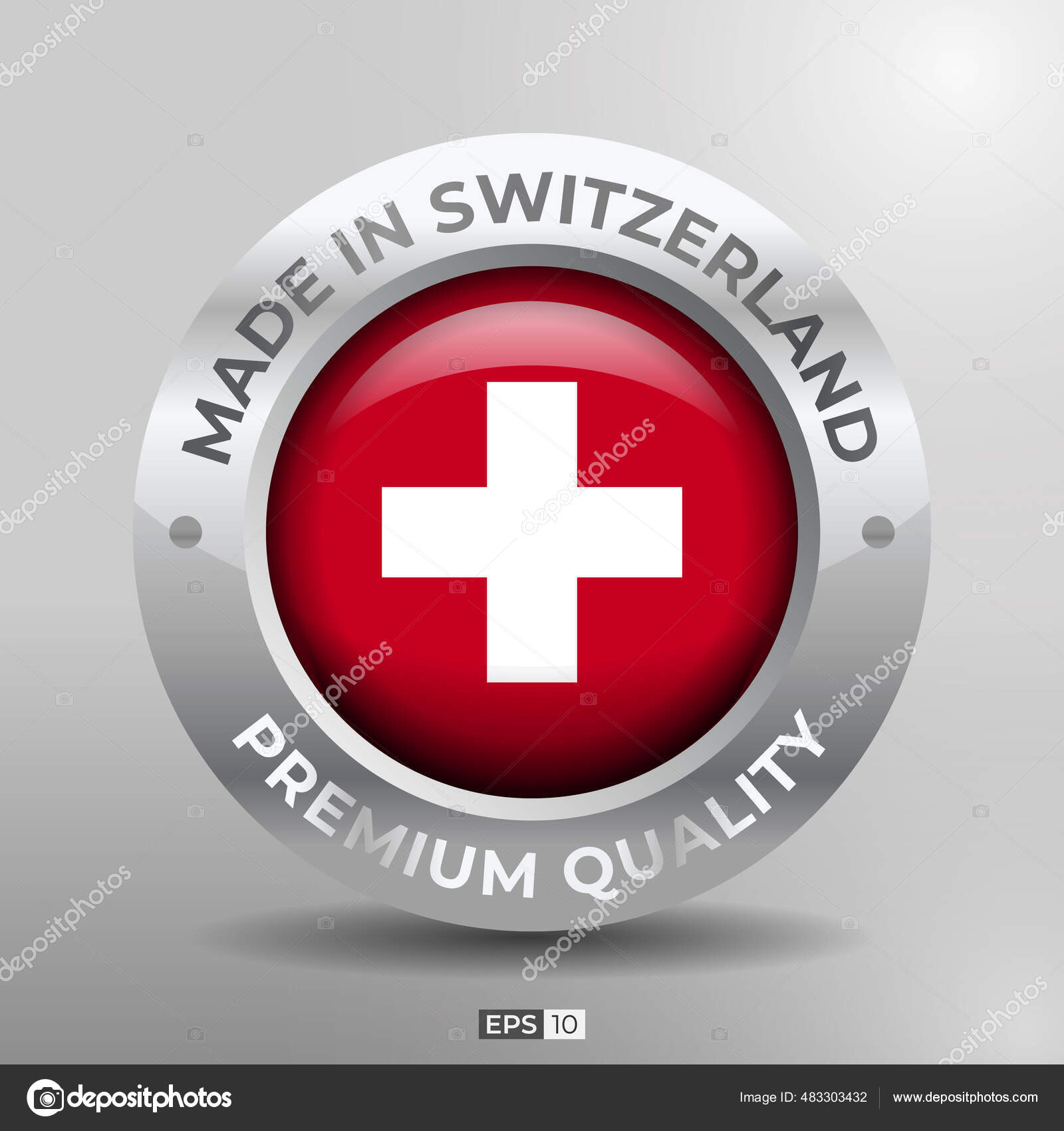 Made Switzerland Label Logo Stamp Flag Nation Silver Glossy Effect ...