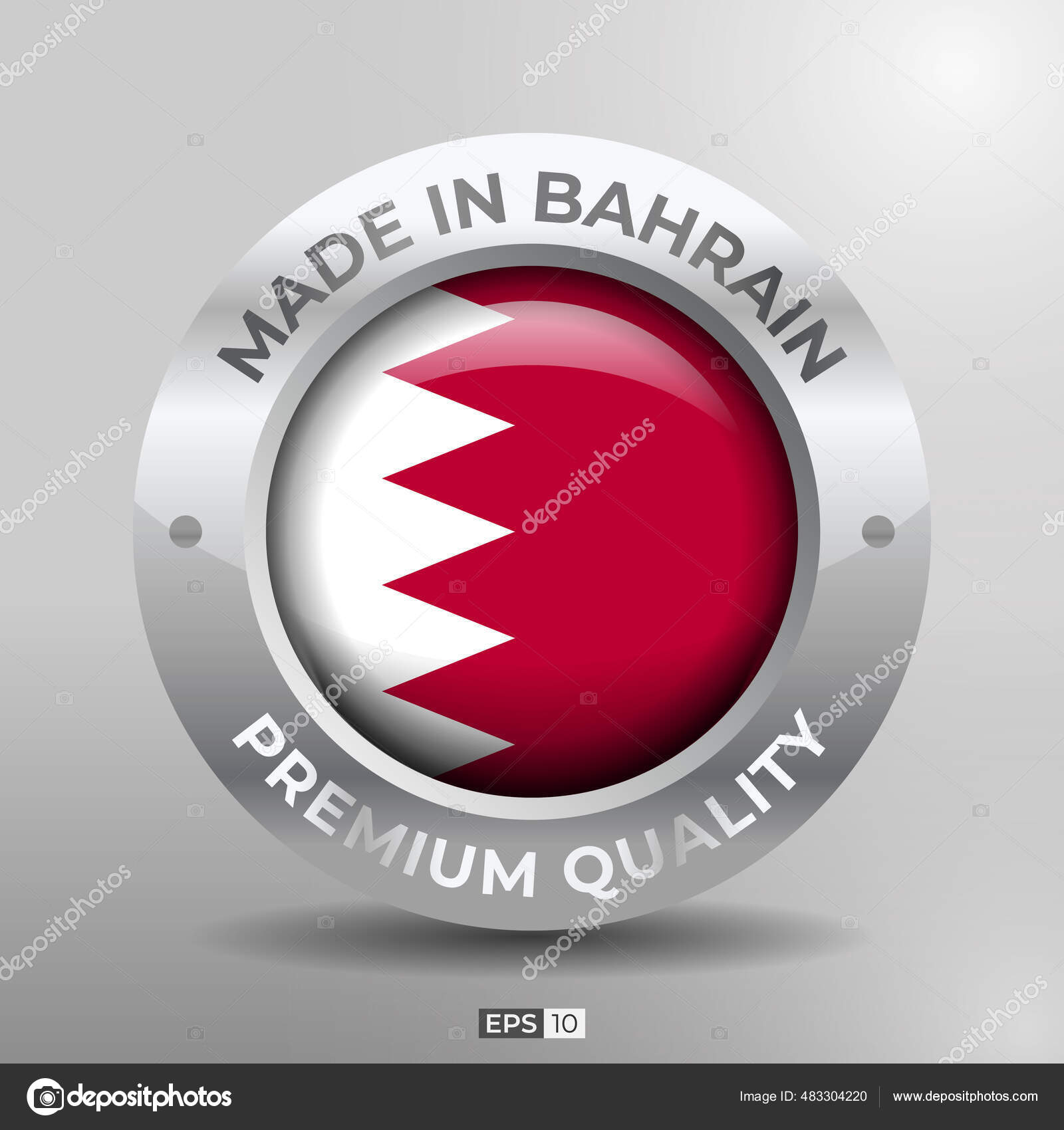 Made Bahrain Label Logo Stamp Flag Nation Silver Glossy Effect Stock ...