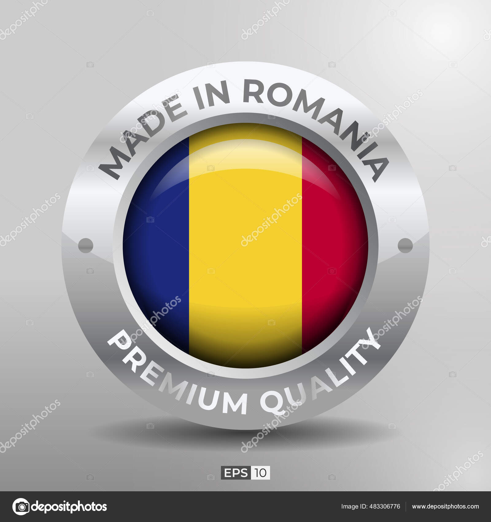 Made Romania Label Logo Stamp Flag Nation Silver Glossy Effect Stock ...
