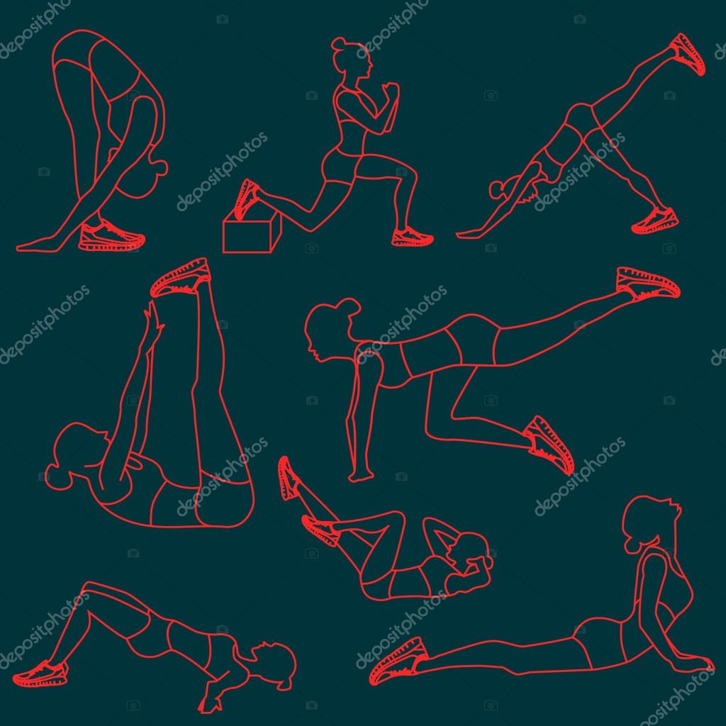 Set of exercises poses for women Stock Vector by ©YellowMagic 75277127