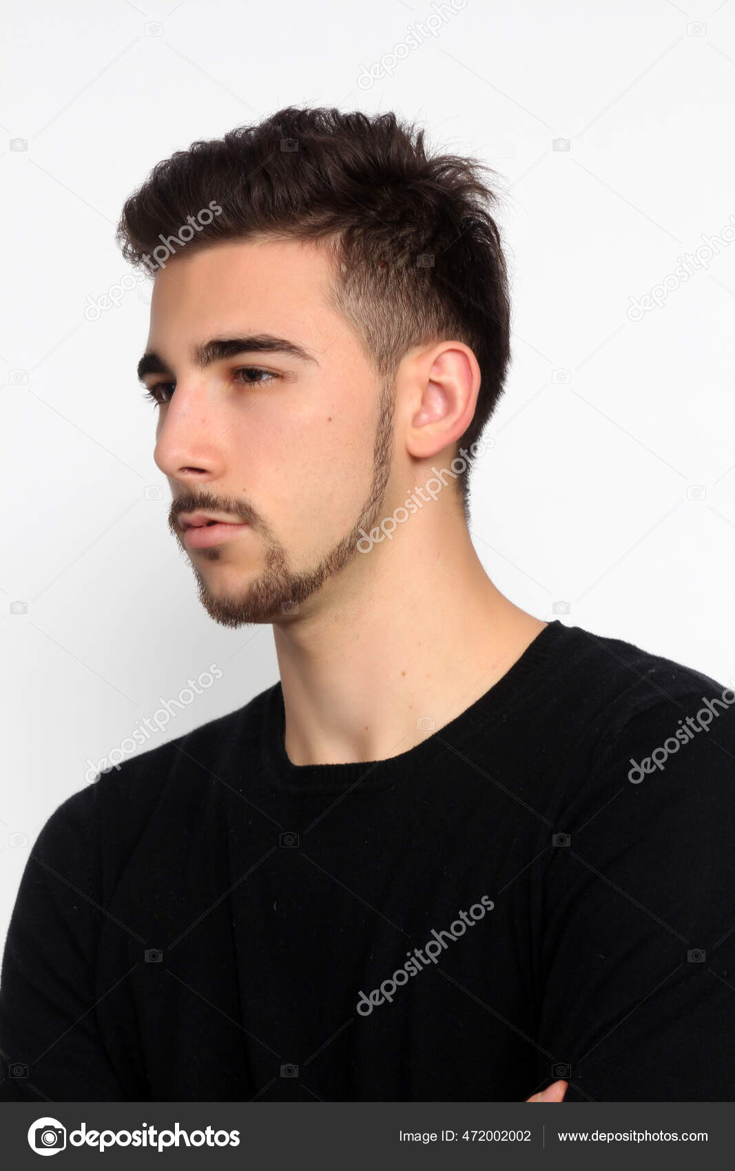 Attractive Male Model Short Hair Posing Studio Isolated Background ...