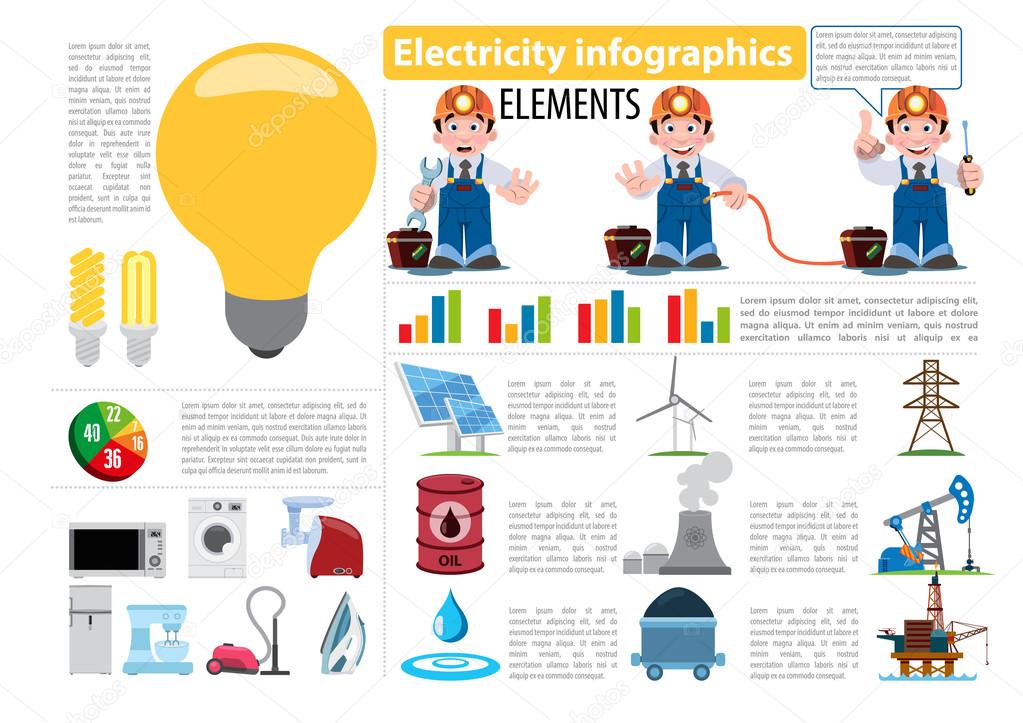 Electricity infographics elements, electricity industry — Stock Photo ...