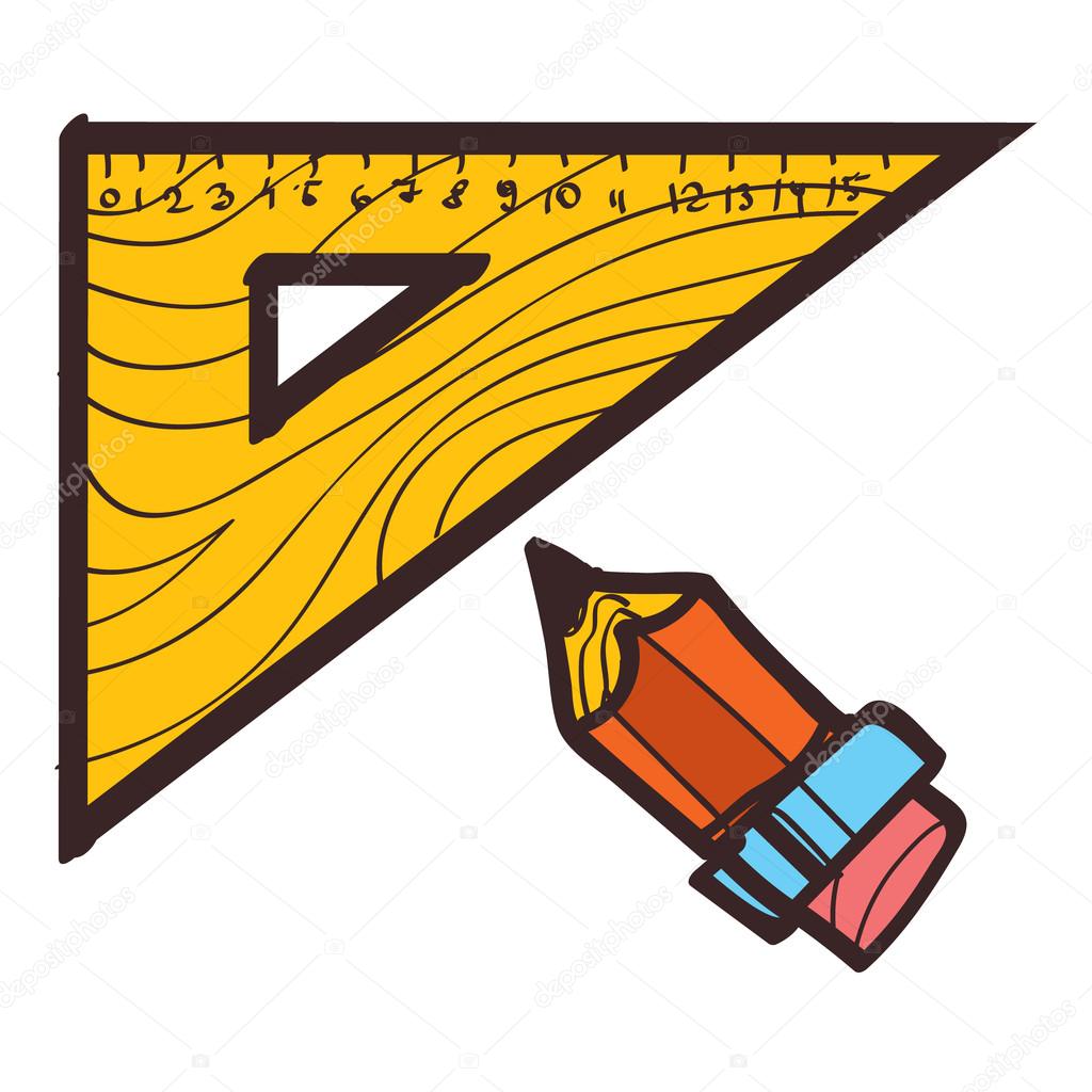 Triangular ruler and pencil drawing, drawing tools, color icon with a ...