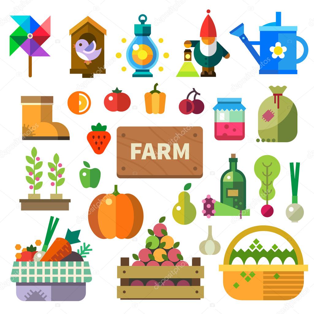 Farm in the village. Elements and sprites Stock Vector Image by ...