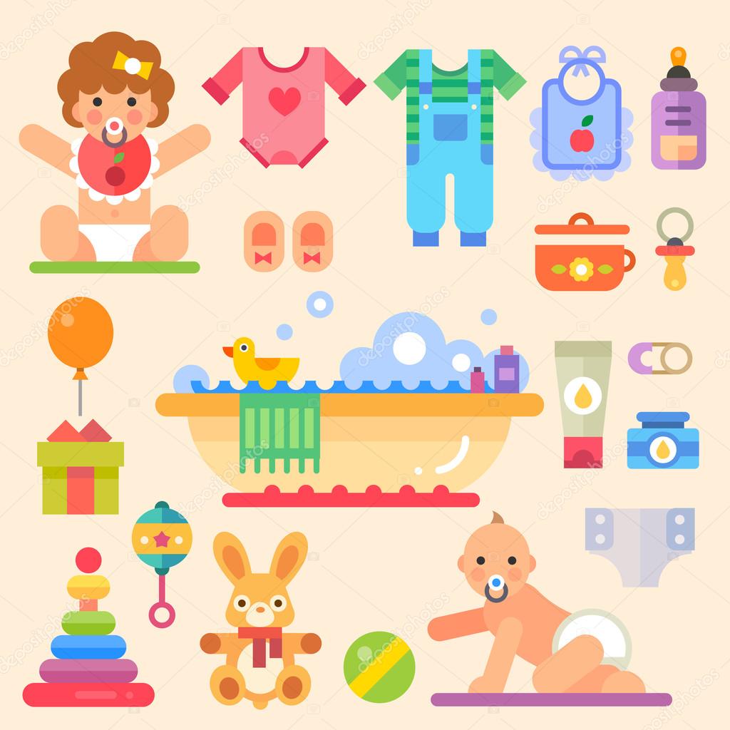Newborn babies with toys and stuff. Stock Illustration by ©tastyvector ...