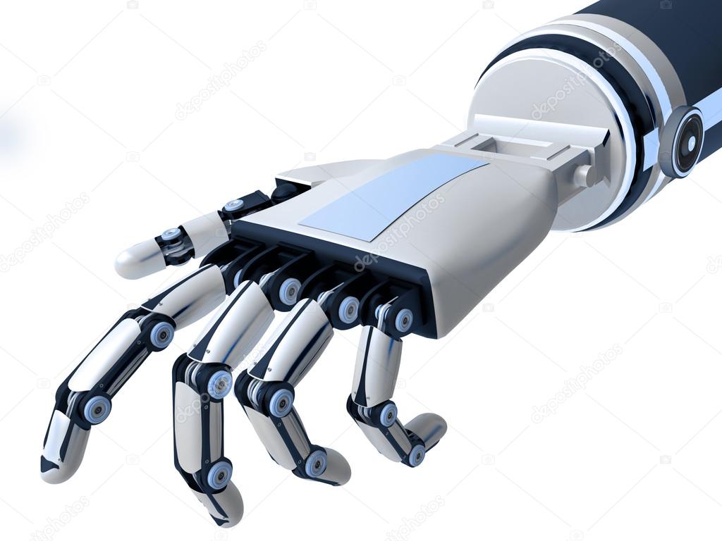 Brazo robótico aislado sobre fondo blanco. Intelligenc artificial 2025