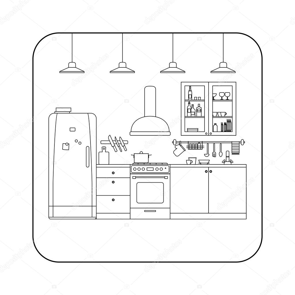 Kitchen line interior . Stock Vector by ©bolotoff 102590206