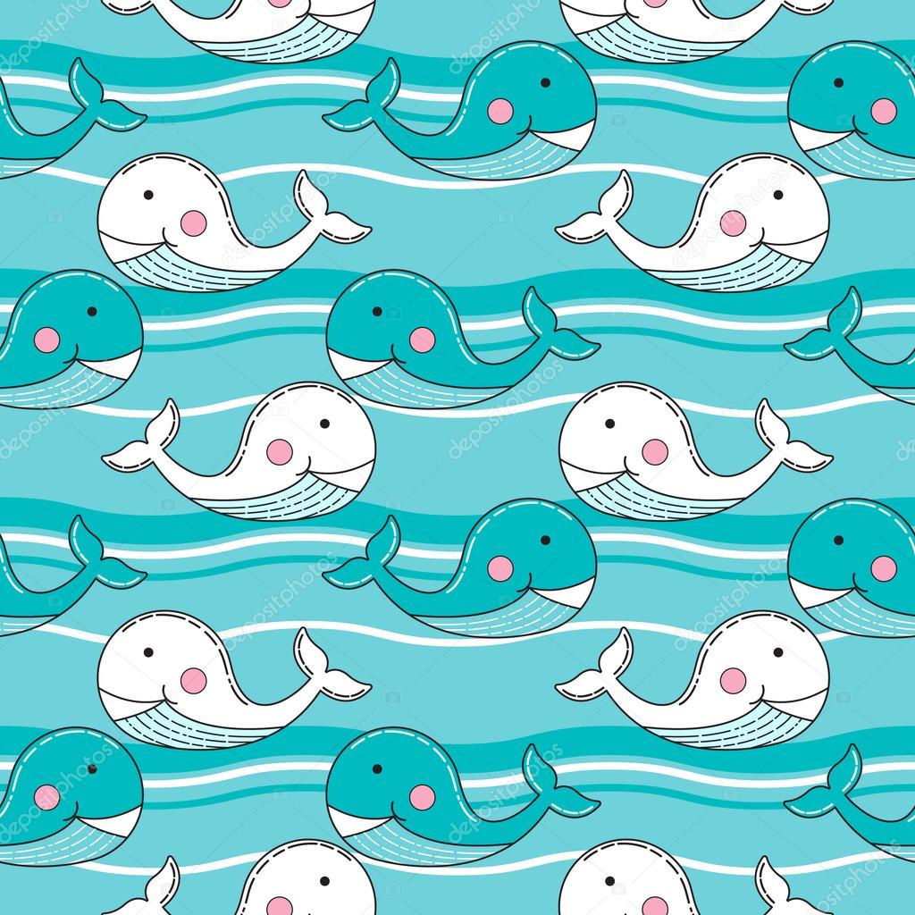 Cute Whale Pattern Wallpaper