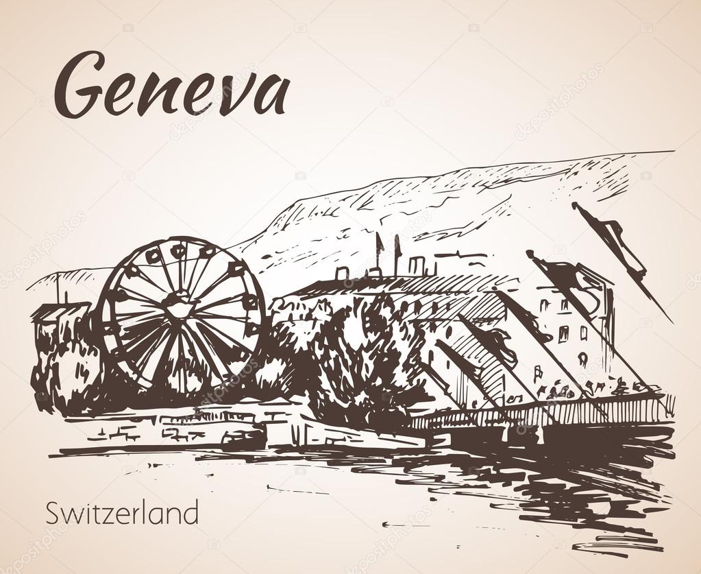 Hand drawn cityscape Geneva, Switzerland. Stock Vector Image by ©Naniti ...