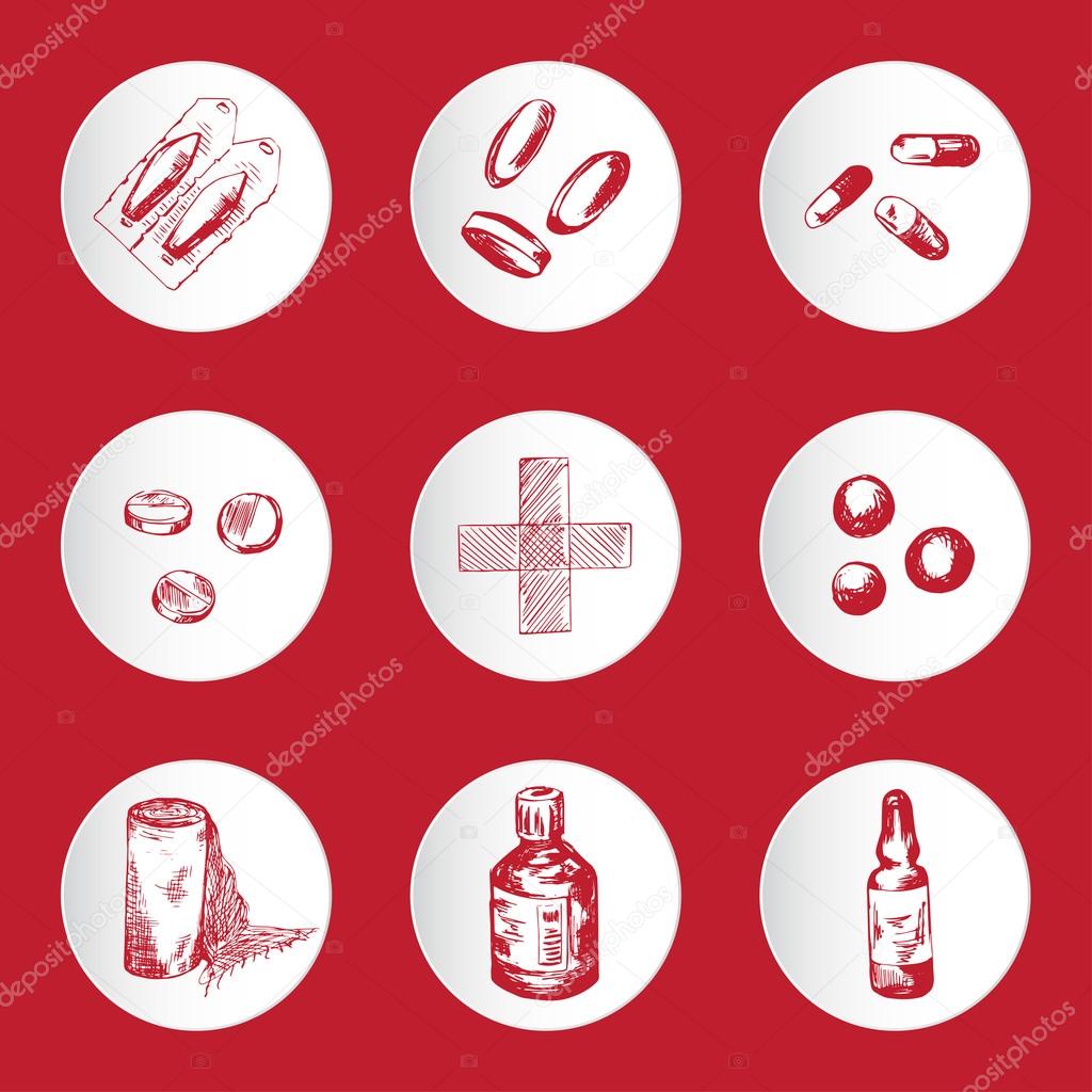 Medical icon with different items on the plates Stock Vector Image by ...