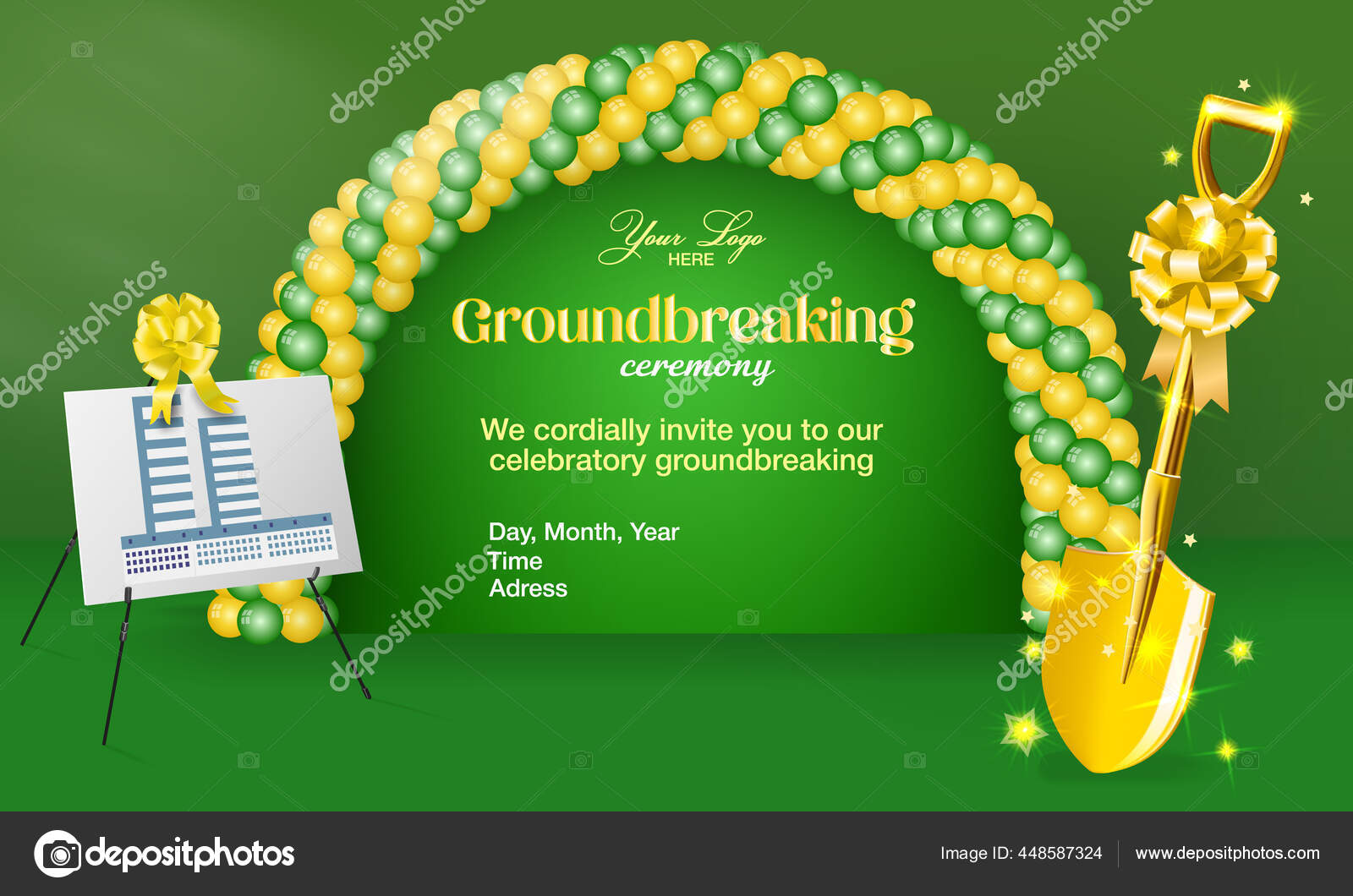 Invitation Template Groundbreaking Ceremony State Art Building Balloons