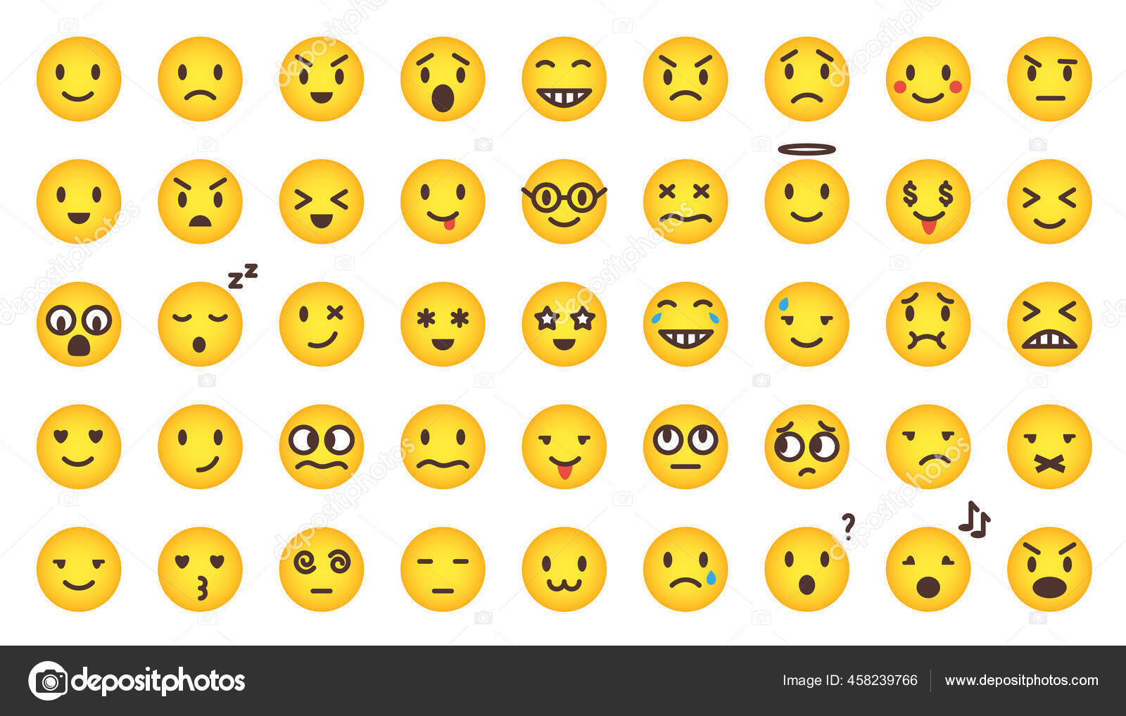 Tecknad Gradient Söt Emoji Set Vektor Platt Komisk Gul Emoticon ...