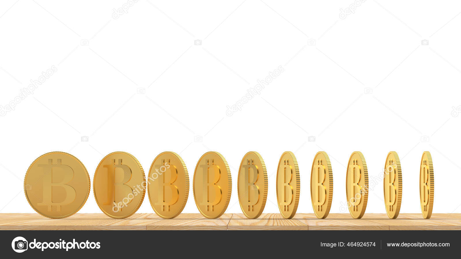 Bitcoin Coin Different Angles Rotation Wooden Surface White ...