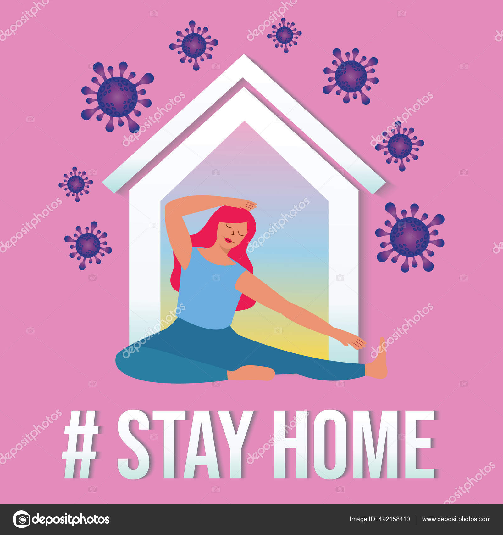 Stay Home Self Isolation Stop Covid Stock Vector by ©koontmwc 492158410