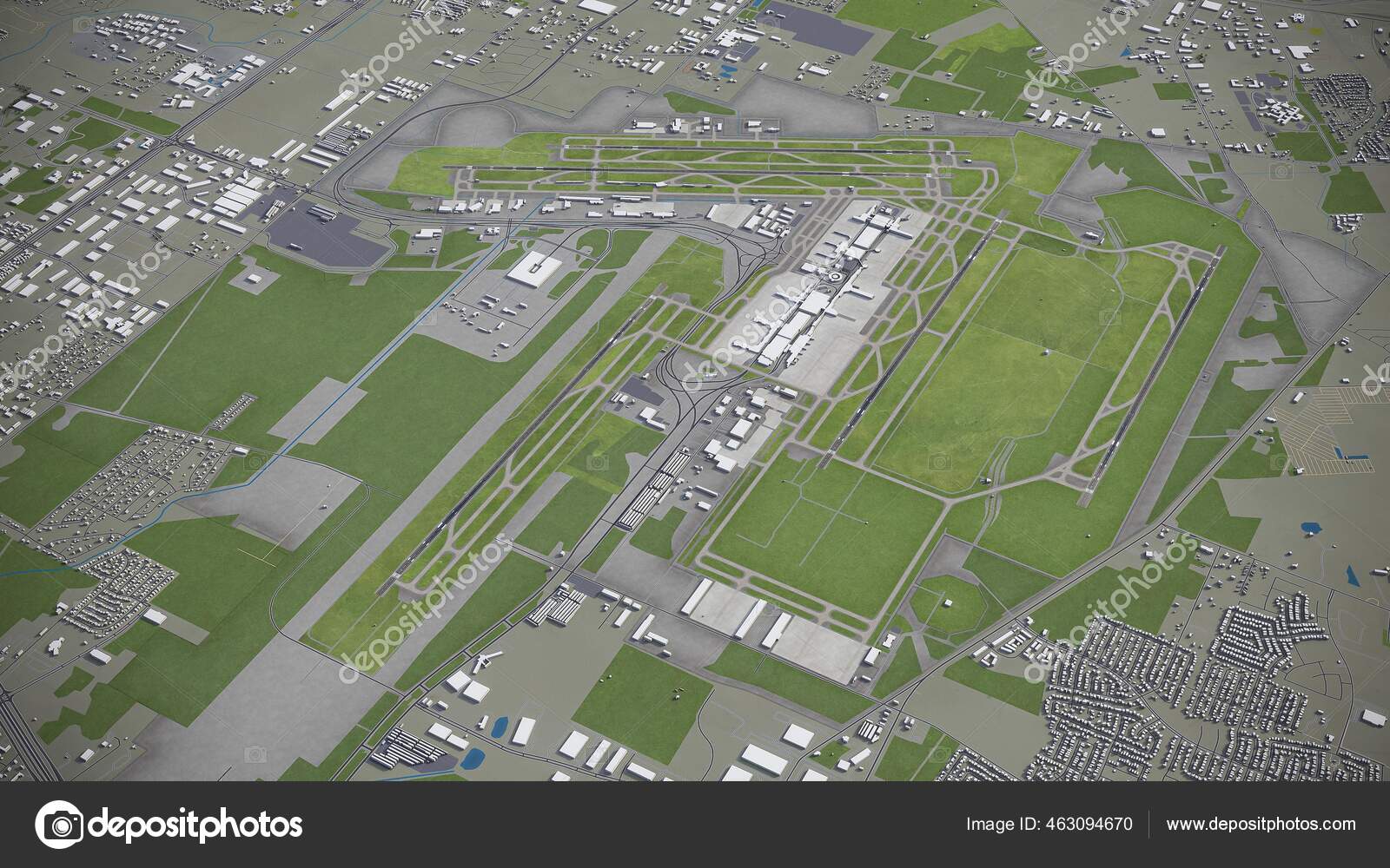 George Bush Intercontinental Airport Model Aerial Rendering Stock Photo ...