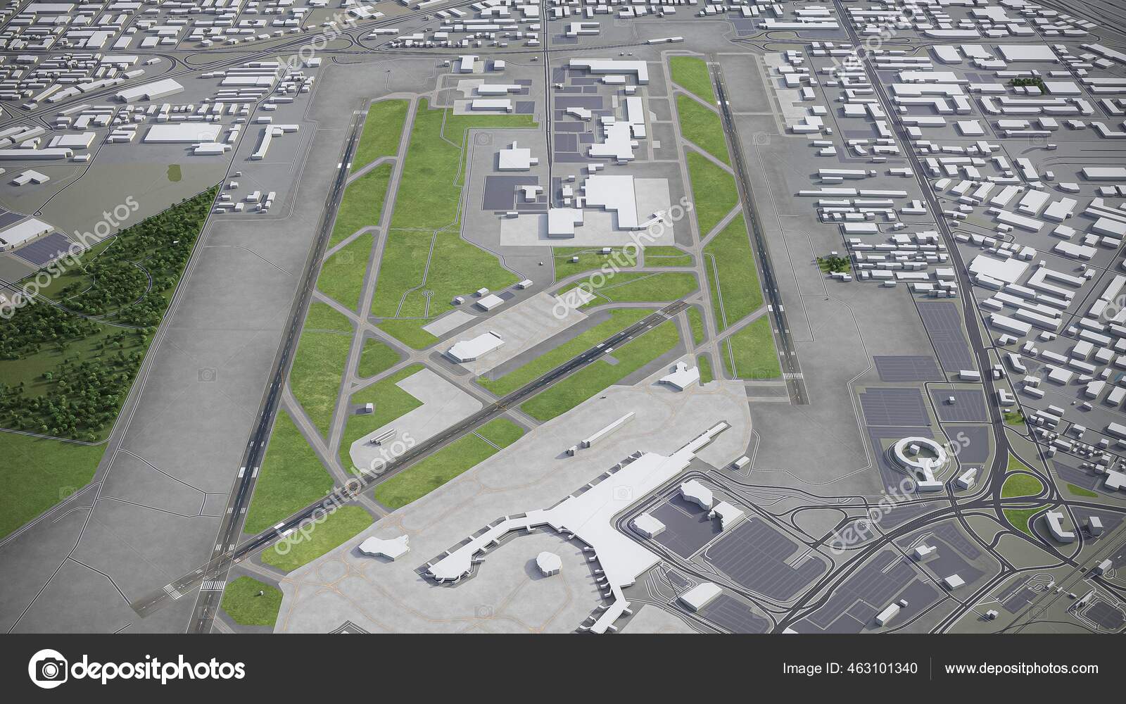 Montreal Pierre Elliott Trudeau International Airport Model Aerial Rendering Stock Photo by ©3d ...