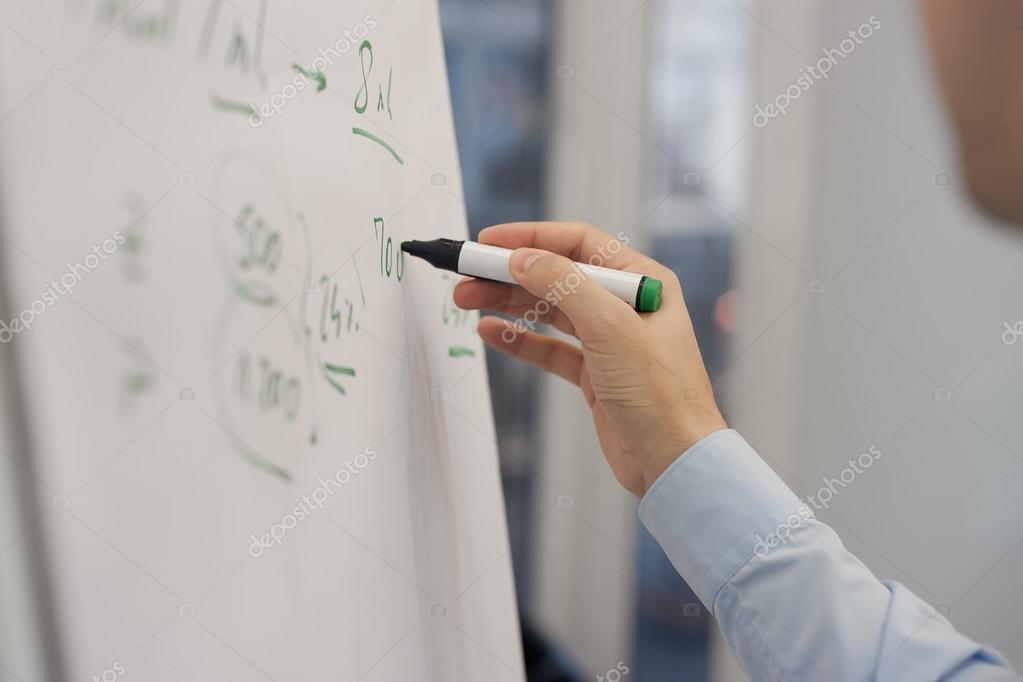 Hand on a business whiteboard Stock Photo by ©guruxox 107999732