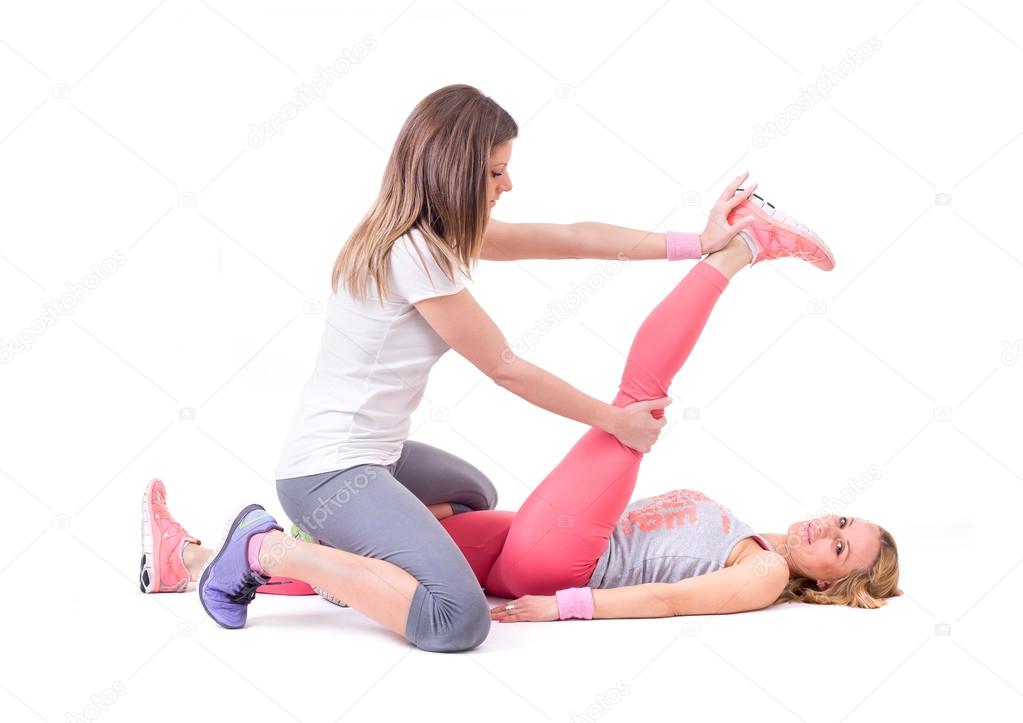 Two women doing yoga stretching — Stock Photo © guruxox #85322374