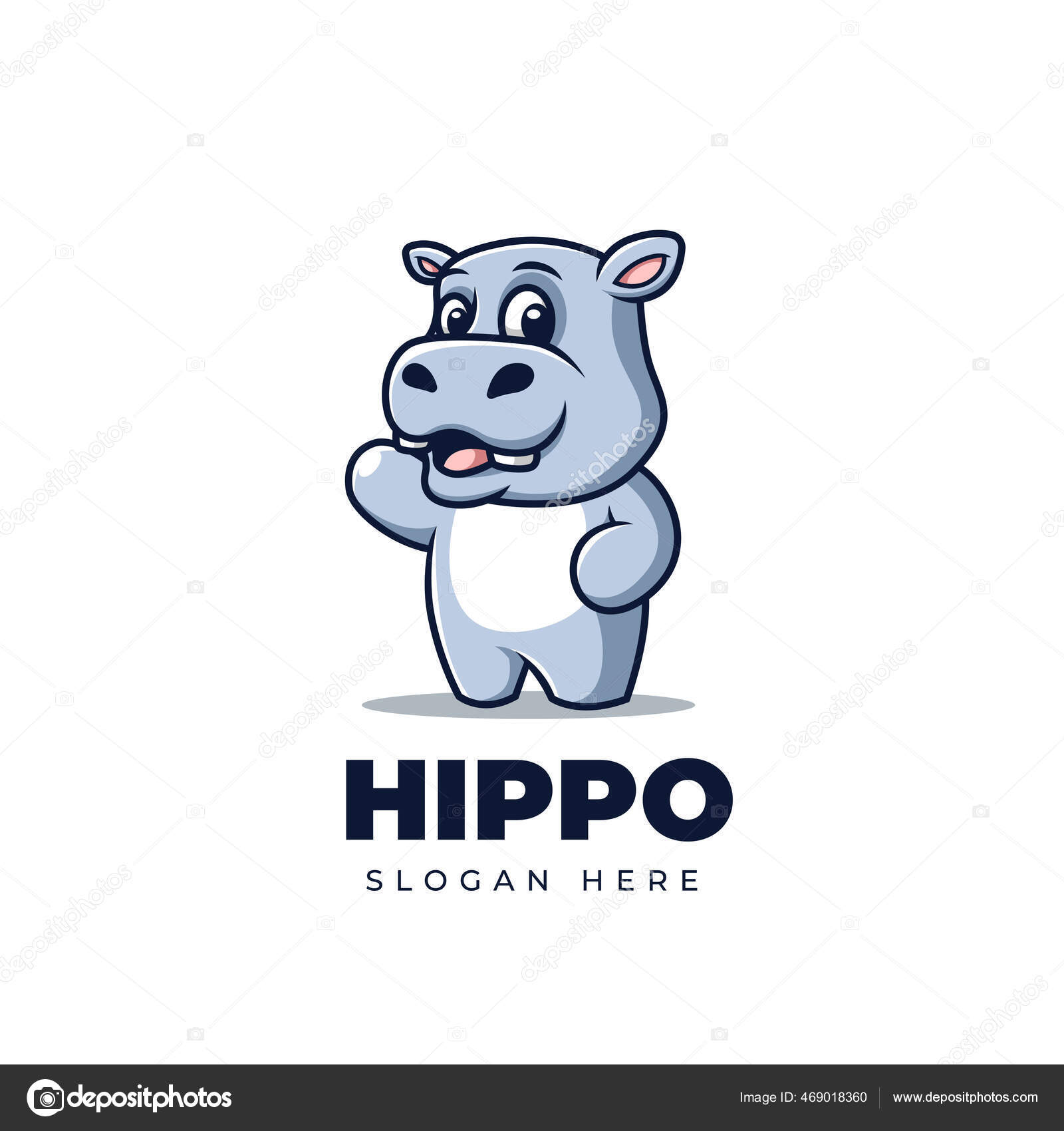 Cute Hippo Waving Hand Hello Cartoon Illustration Logo Stock Vector by ...