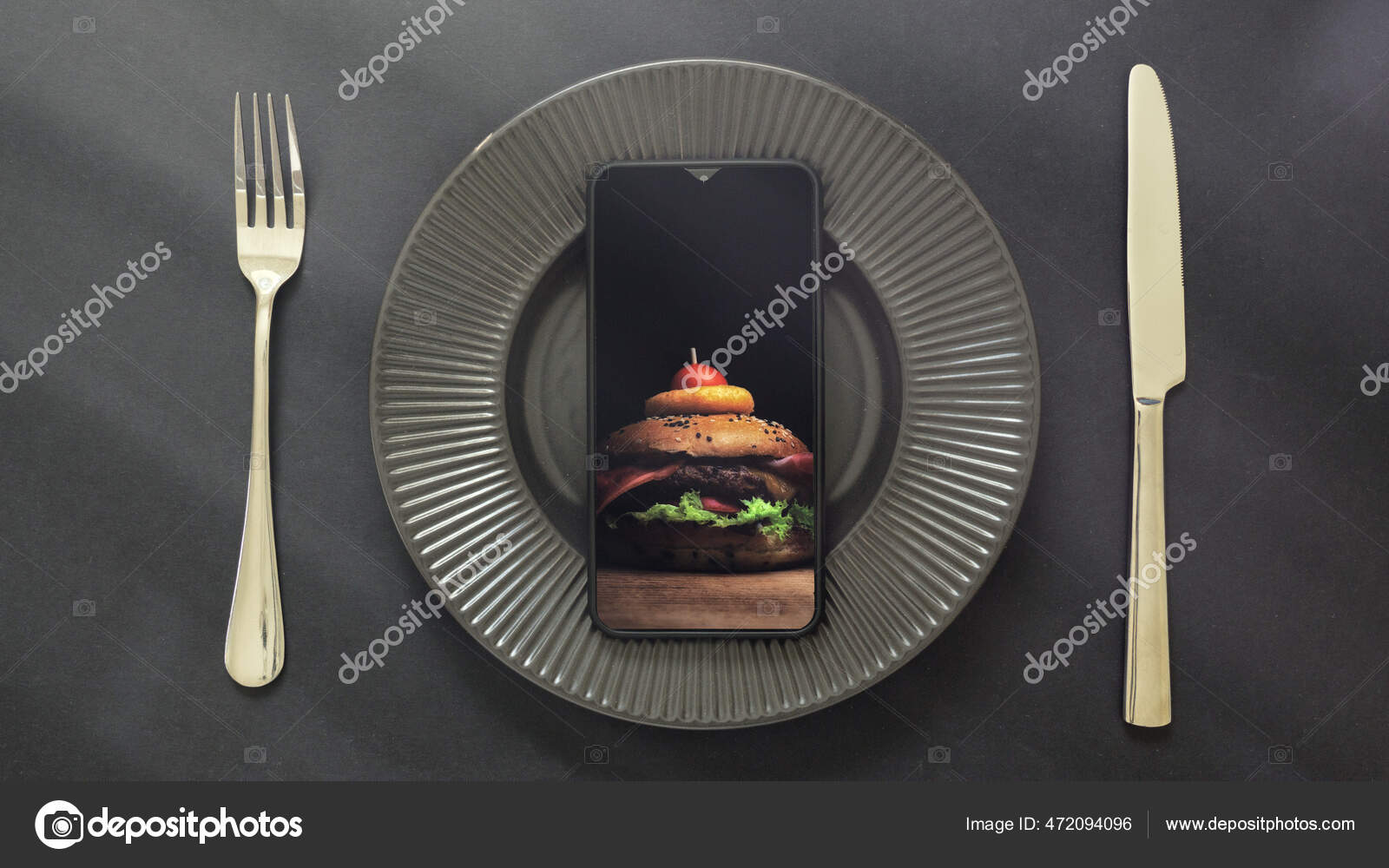 Flat Lay Smartphone Burger Screen Take Away Home Ordering App — Stock ...