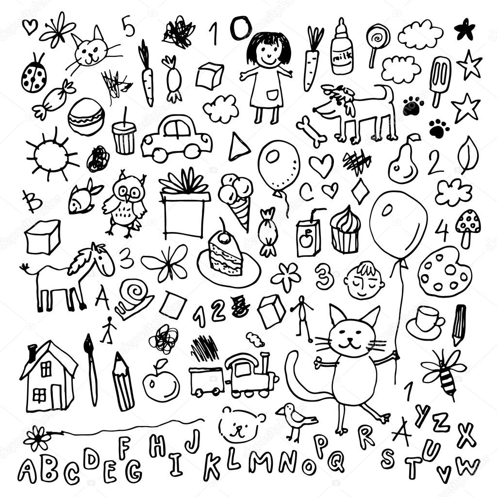 Children drawing doodle set. ⬇ Vector Image by © Teploleta | Vector ...