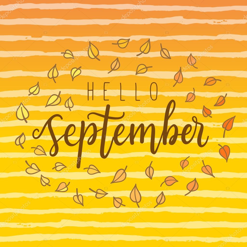 Hello September, hand lettering calligraphic word. greeting card ...