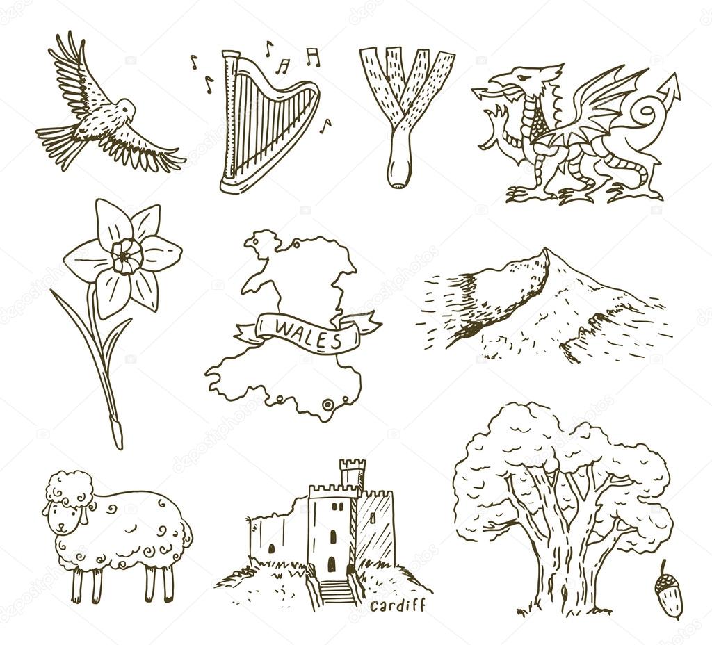 Hand drawn Wales symbols set. Stock Vector Image by ©Teploleta #73364249