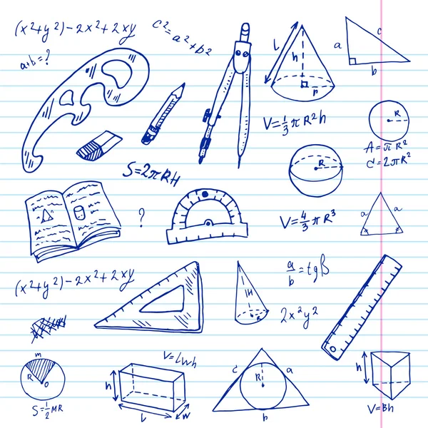 Mathematics - school supplies, geometric shapes and expressions — Stock ...