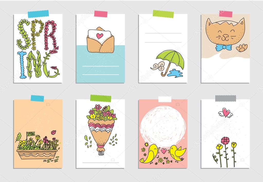 Set of spring cards. Vector illustration. Stock Vector by ©pa3 105078730
