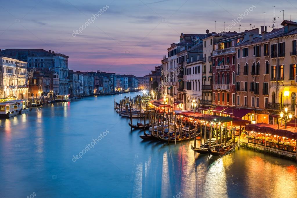 Amazing sunset over Grand Canal from Rialto Bridge, in Venice, Italy ...