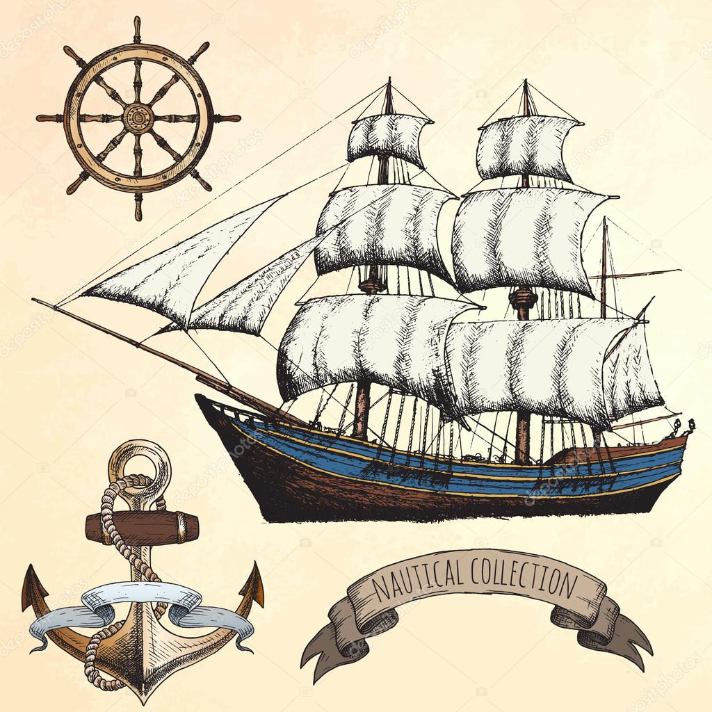 Vintage ship. Items on the marine theme. Stock Vector Image by ...
