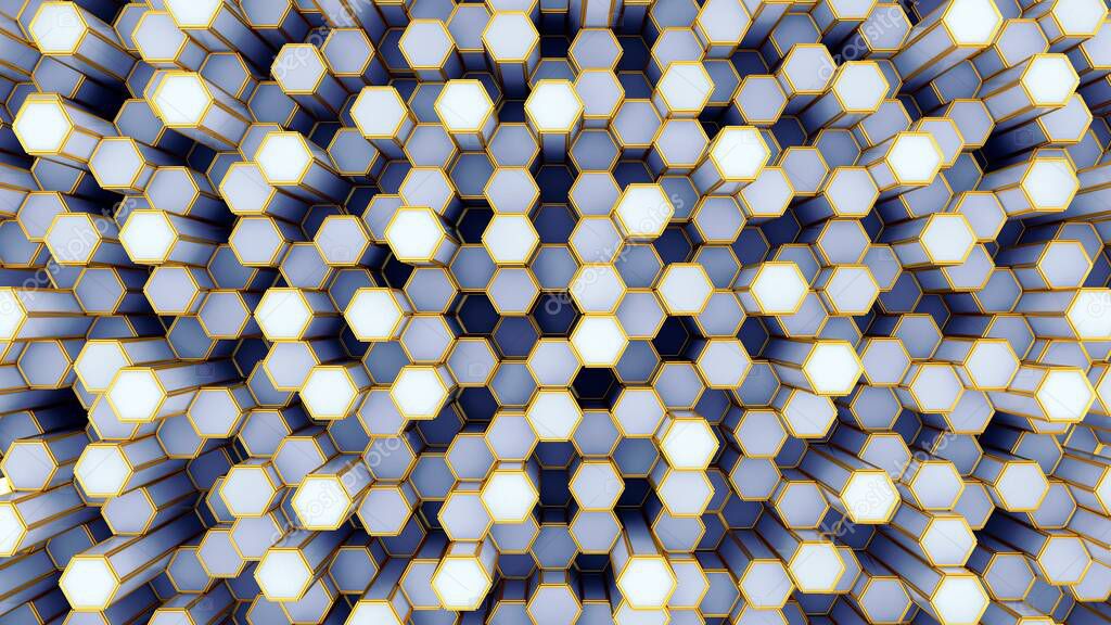 Fondo abstracto hexagonal blanco y azul. Objetos geométricos simples ...