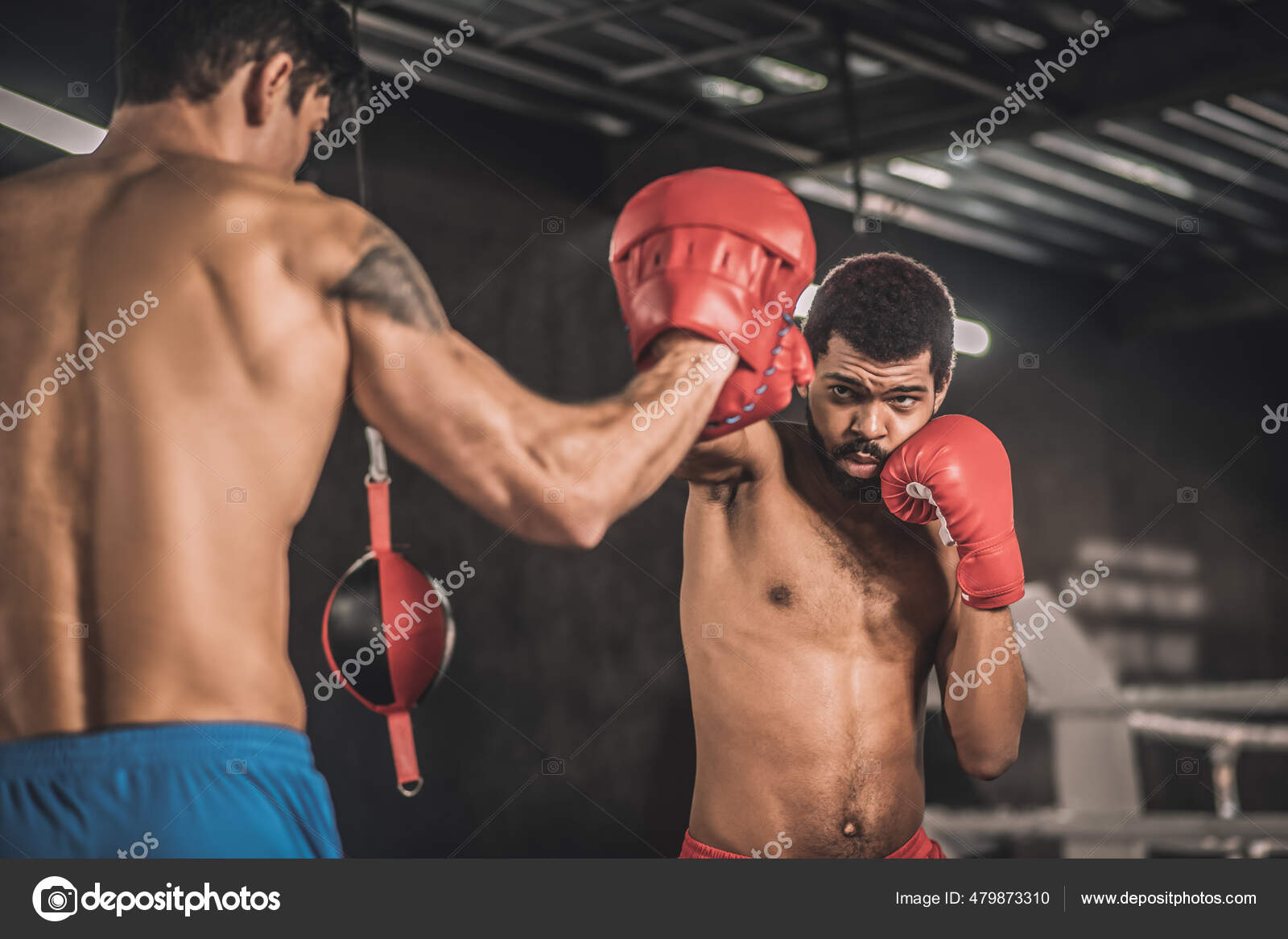 Two kickboxers working on kicks in a gym — Stock Photo © sdm.production ...