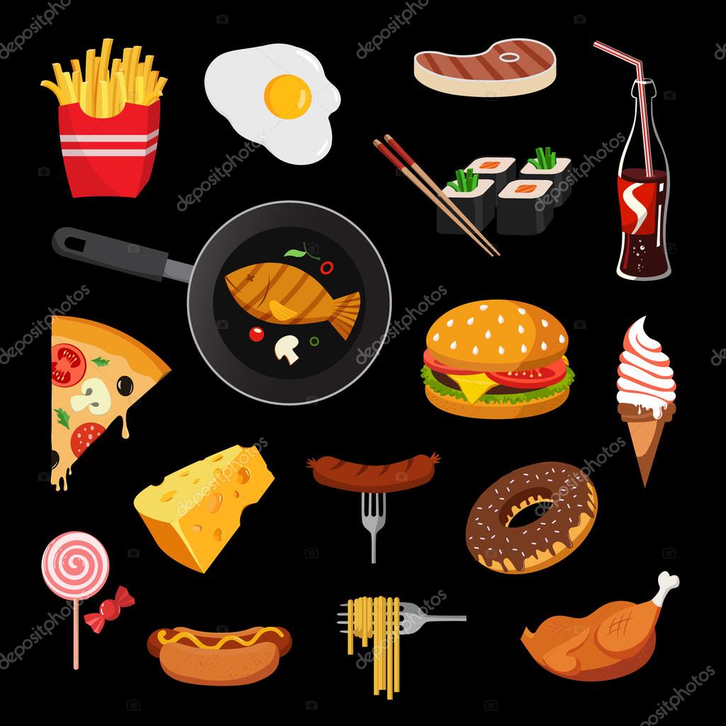Conjunto de iconos de vector de comida moderna vector, gráfico ...
