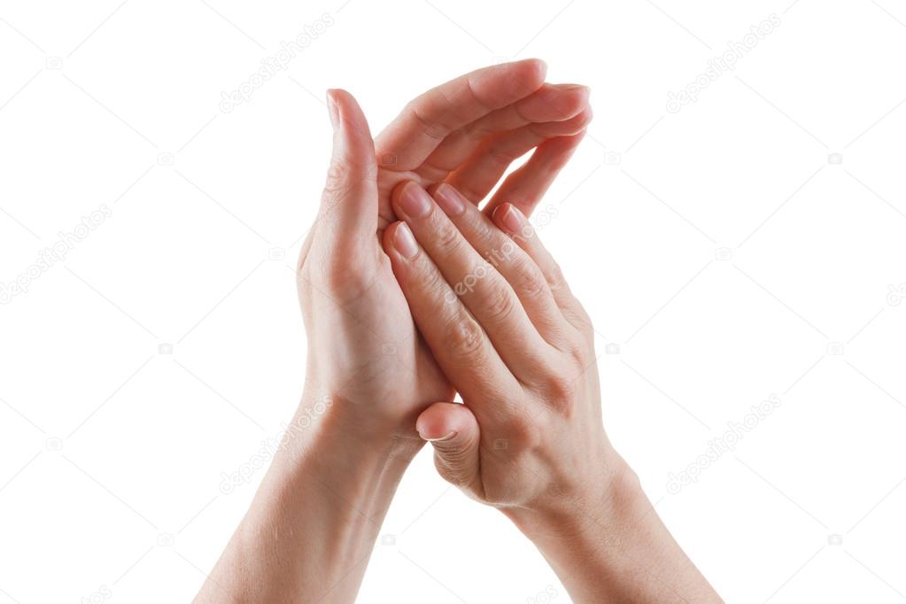 Beautiful female hands isolated on white background applause — Stock ...