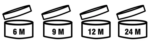 Set Pao 6m, 9m, 12m, 24m vector icono. Estante cosmético del mes ...