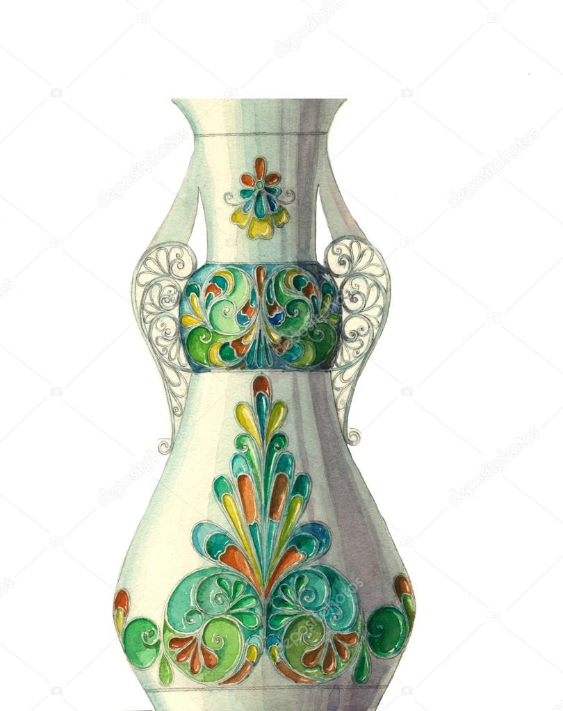 Watercolor vase with geometric pattern Stock Photo by ©design.anya ...