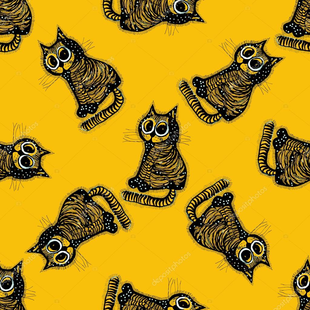 Funny cats on a yellow background. Stock Illustration by ©sashanazim ...