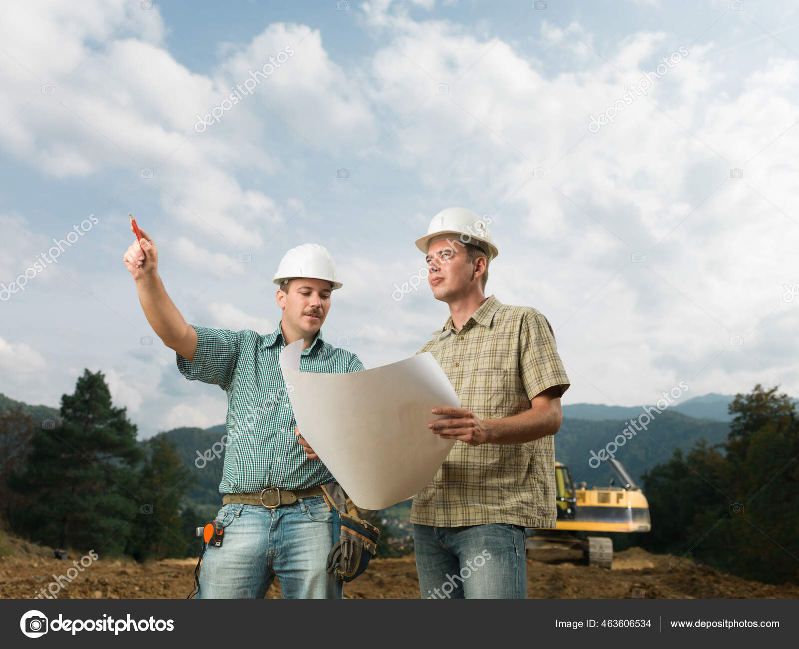 Two Handsome Caucasian Engineers Comparing Blueprint Actual ...