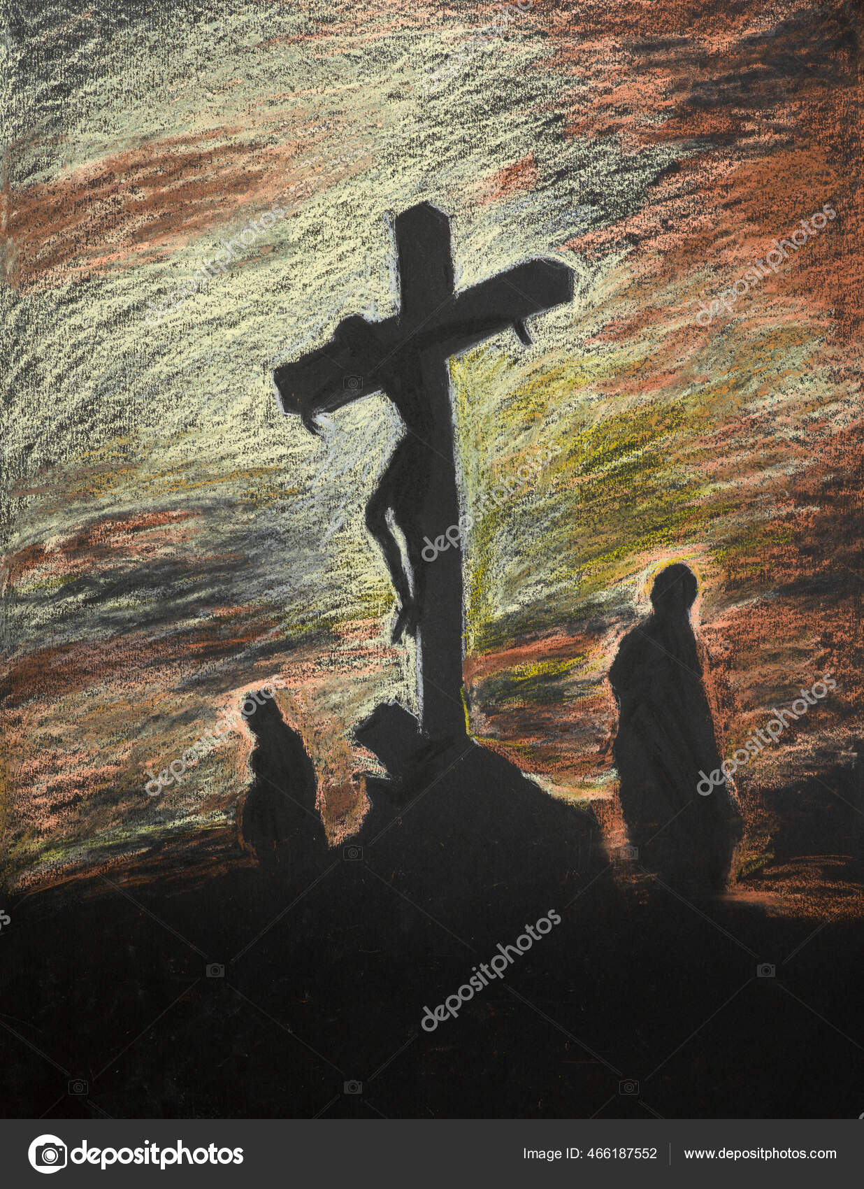 Hand Drawn Pastel Representation Religious Scene Stock Photo by ...