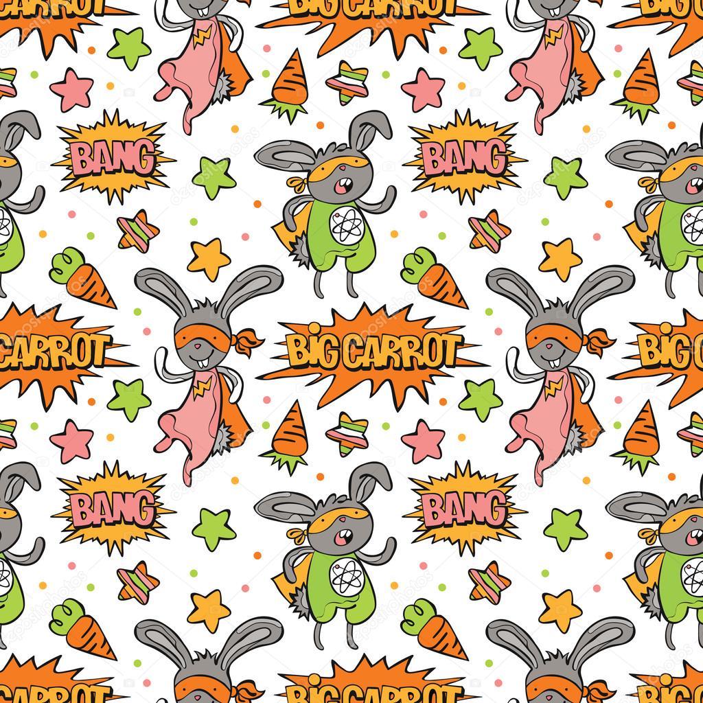Superhero. Bunny. Super rabbit. Seamless vector pattern (background ...