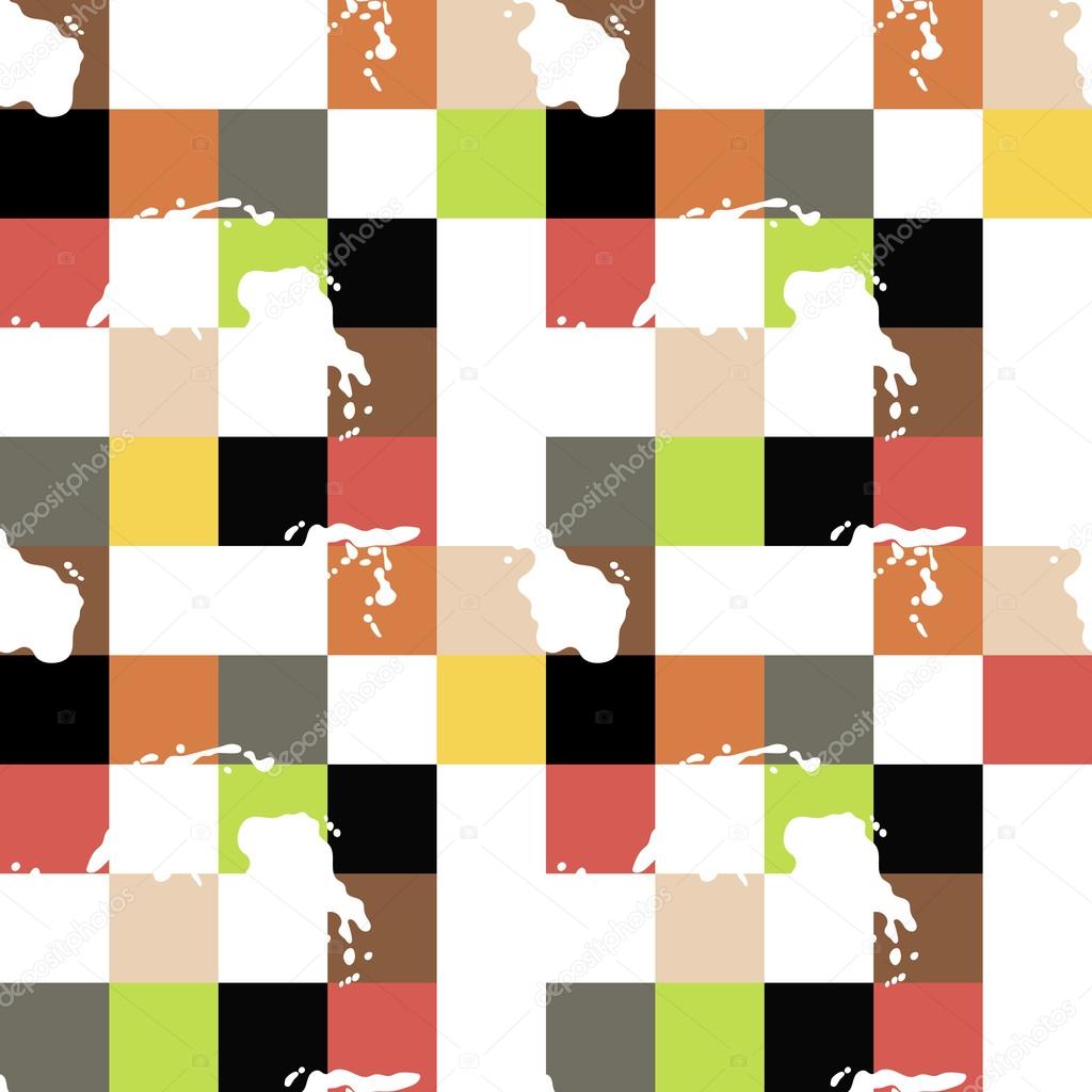 Colored squares. White spots and splashes, drops. Vector seamless ...