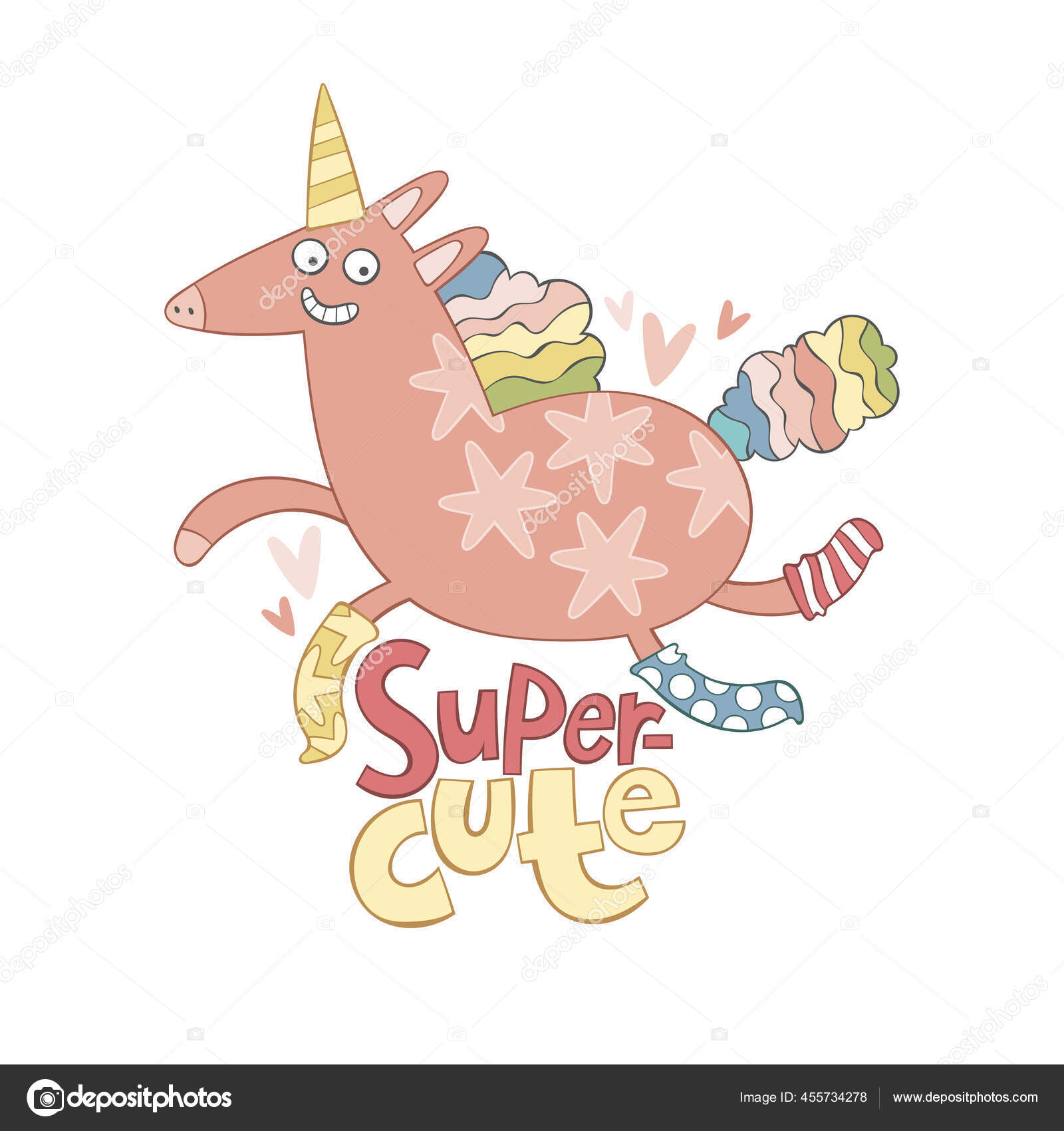 Super Cute Lettering Funny Cartoon Unicorn Magic Doodle Animal Isolated ...