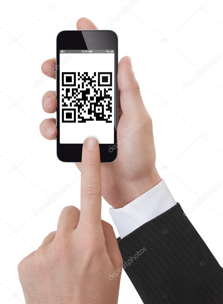 Hand Holding a Smartphone scanning qrcode — Stock Photo © pingebat ...