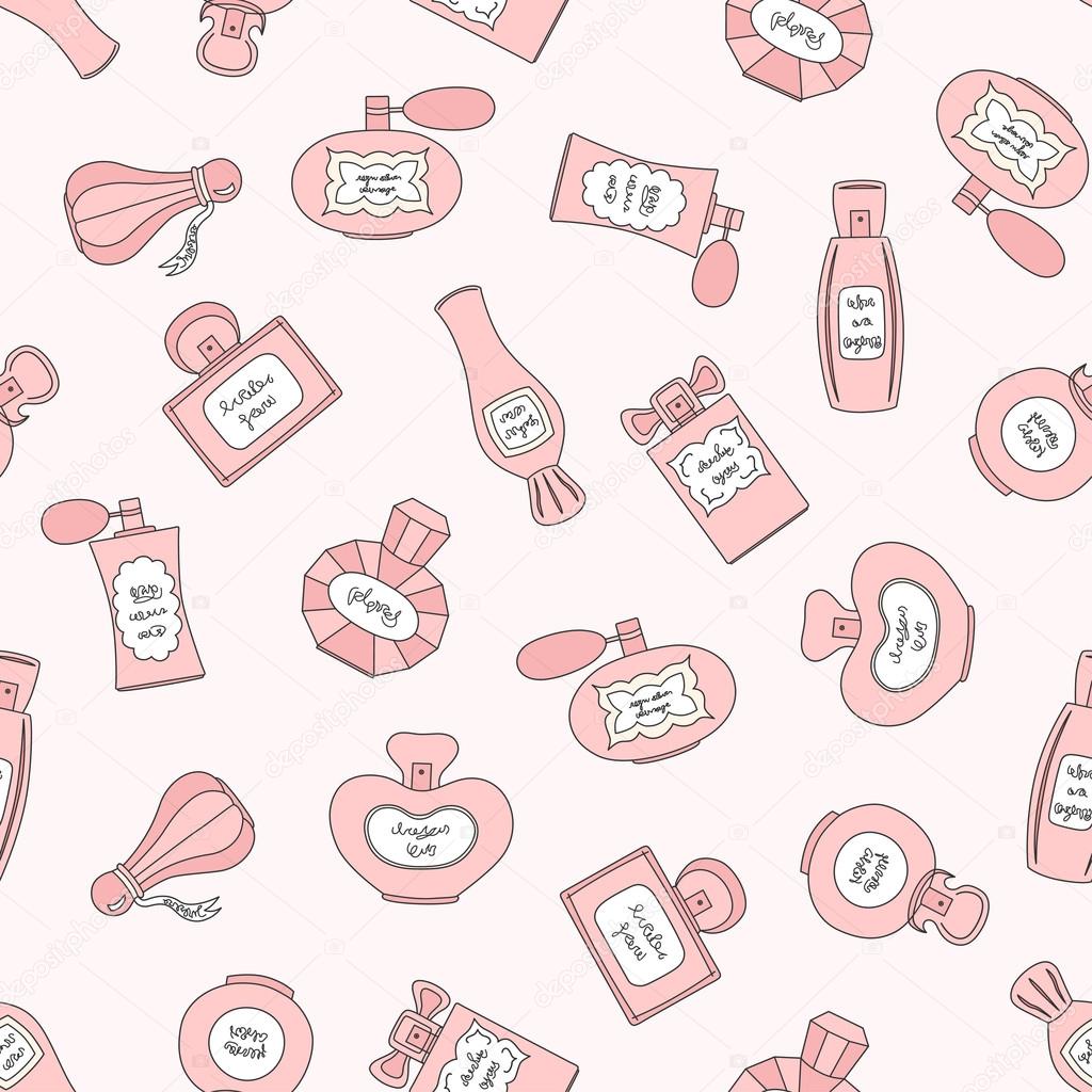 Vector seamless pattern with perfume bottles of different shapes on ...